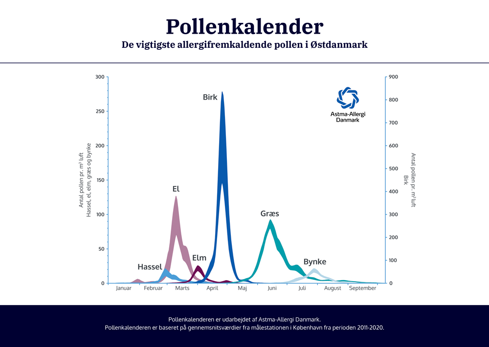 Pollenkalender - Overblik over pollensæsonen - Astma-Allergi Danmark